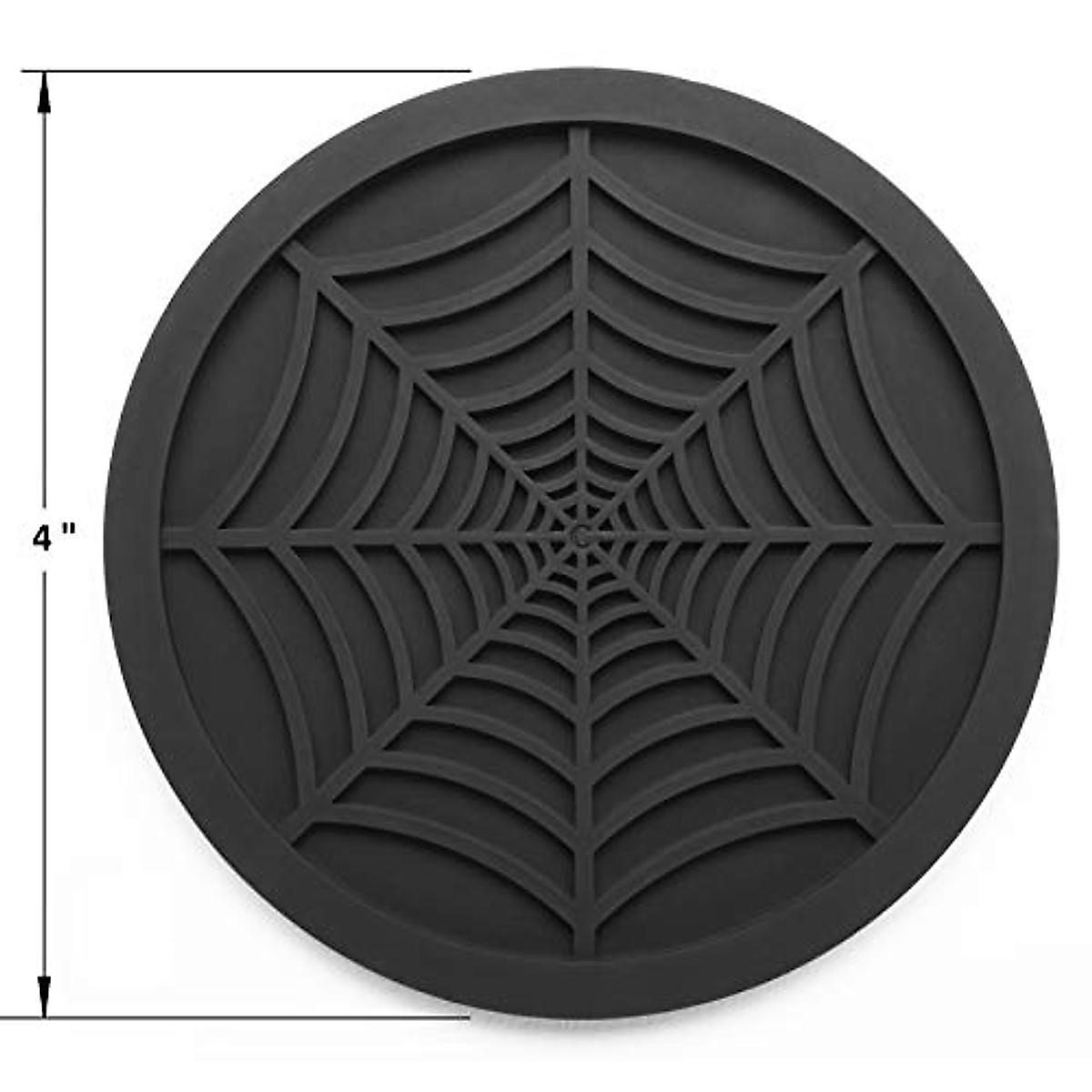 Silicone Coasters For Drinks - 6 Pack Unique Design Spider Drink Coasters, 4" Black Coaster Set by COASTERFIELD