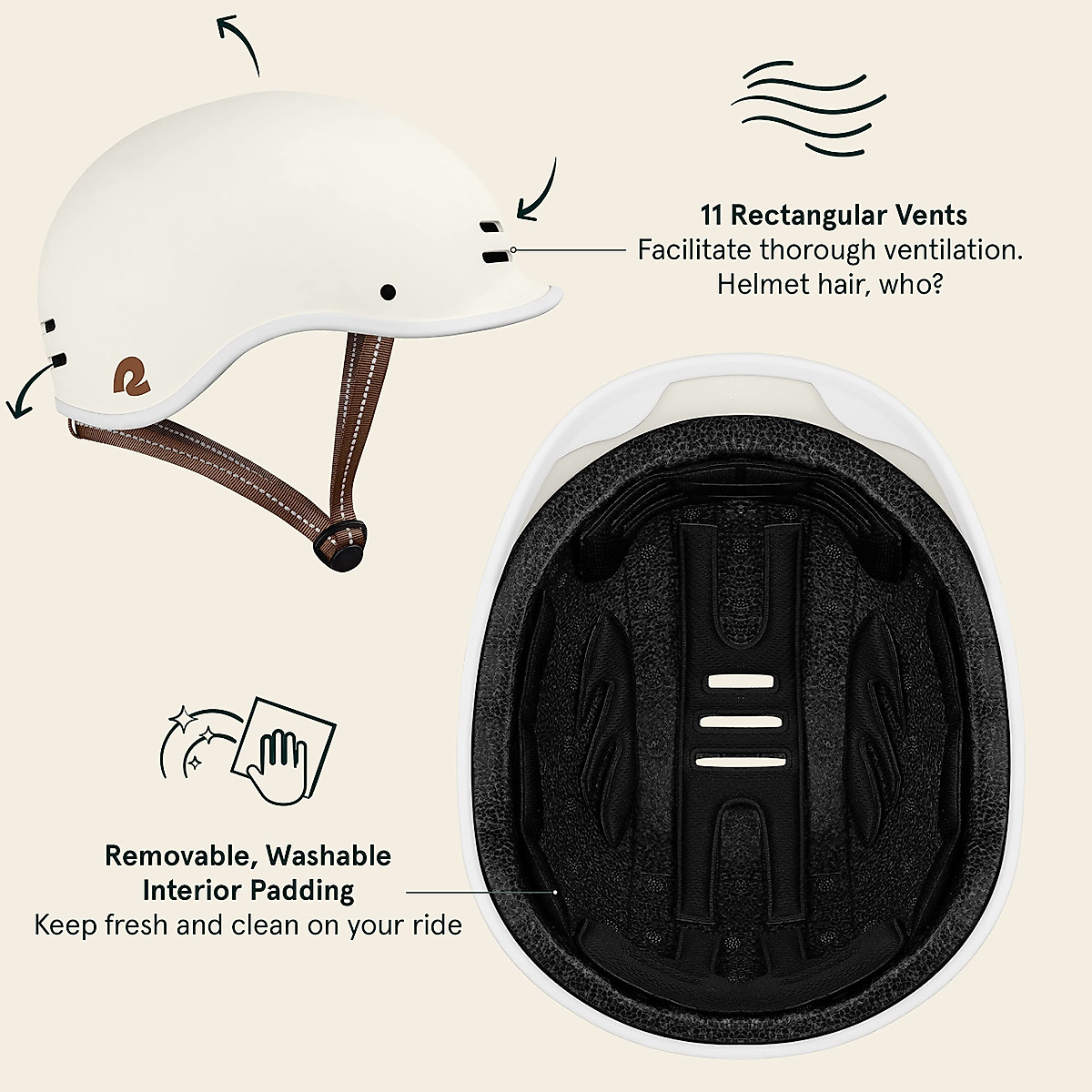 Retrospec Remi Adult Bike Helmet for Men & Women - Bicycle Helmet for Commuting, Road Biking, Skating, Matte Eggshell, Small 54-57cm