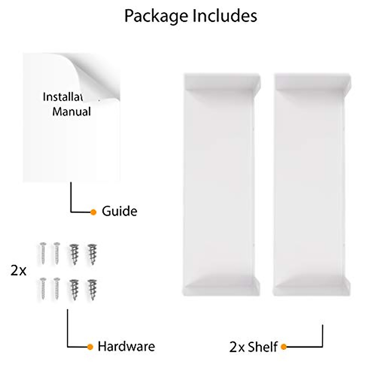 Wallniture U Shape Floating Metal Bookshelf White Set of 2