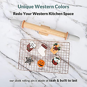 Geesta Adjustable Wood Rolling Pin with 5 Thickness Rings, Precise Dough Roller Handle Press Design with Measurement Guide for Fondant, Pizza, Pie Crust, Cookie, Pastry Baking Decorating Accessories