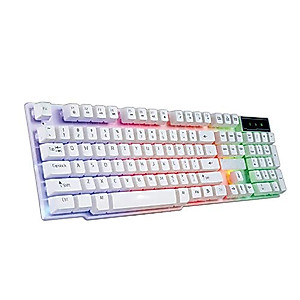 2021 RGB Crack LED Illuminated Backlit USB Wired PC Rainbow Gaming Keyboard for Computer PC Gamer Laptop (White)