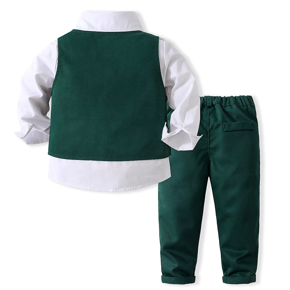 Baby Boy Gentleman Set with Dress Shirt+Bow Tie+Vest and Pants 3PC Set (Green, 4T)