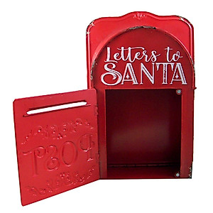 Wowser Distressed Hand Painted Red Metal Letters to Santa Mail Post Box, 15 1/4 Inch