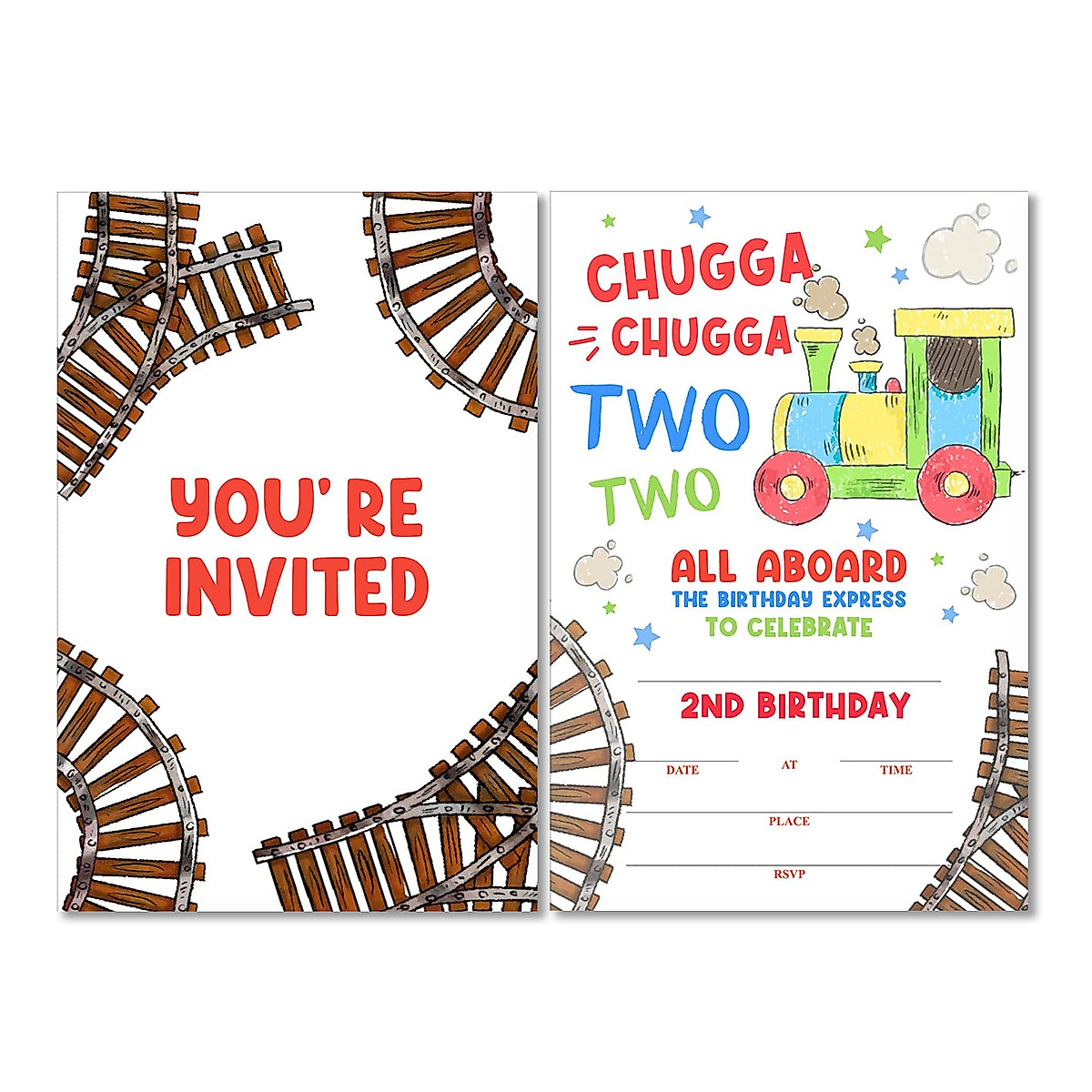 Cute Chugga Chugga Two Two Train 2nd Birthday Party Invitations with Envelopes Set of 20 Train 2 Years Old Second Birthday Party Invites Fill in Blank