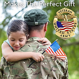 Army Veteran Lapel Pin - Patriotic Military Double-Clutch Badge - Designed with American Eagle & United States Flag - Made of Strong & Durable Metal (Gold Tone)