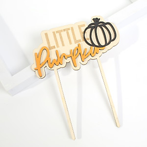 BOOMPA Little Pumpkin Wooden Cake Topper for Halloween - Wooden Cake Topper for Pumpkin Theme Party - Eco-Friendly Wooden Pumpkin Cake Topper - Fall Harvest Little Pumpkin Cake Topper