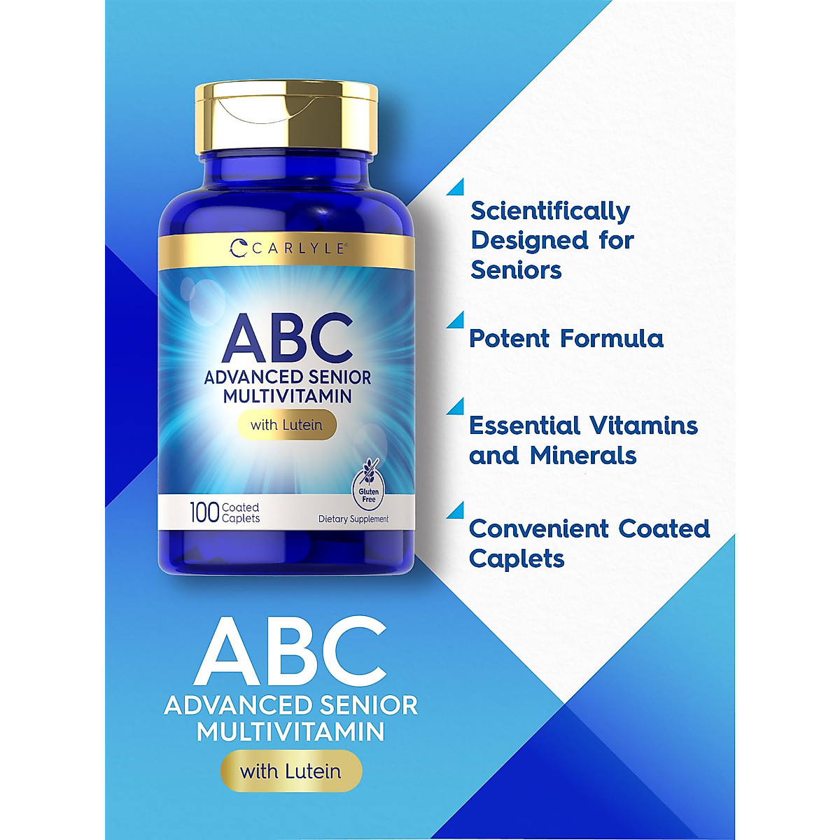 Carlyle Senior Multivitamin for Over 60 | 100 Caplets | with Lutein & Lycopene | ABC Advanced Supplement for Men and Women | Non-GMO, Gluten Free