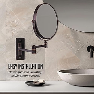 OVENTE 7" Wall Mounted Makeup Mirror with 1X/10X Magnification, Double Sided Magnifying Round Bathroom Vanity Mirror, 360° Swivel Design, Extendable and Folding Arm, Antique Bronze MNLFW70ABZ1X10X
