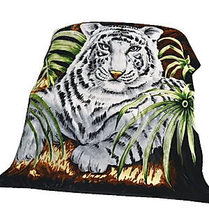 Hiyoko Faux Fur Throw Blanket Queen Size - White Tiger Blanket Faux Mink - Bed Blankets Queen Size