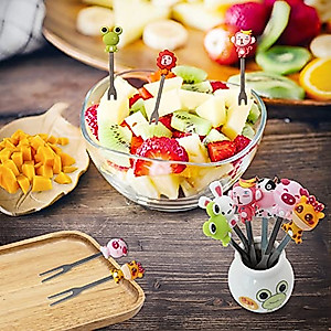 ZAKVOP 18 Pcs Food Picks for Kids with 3 Ceramic Jars, Set of 3 Cute Cartoon Fruit Forks Kids Stainless Steel, Animal Food Picks Fruit Picks for Kids Bento Picks for Appetizers