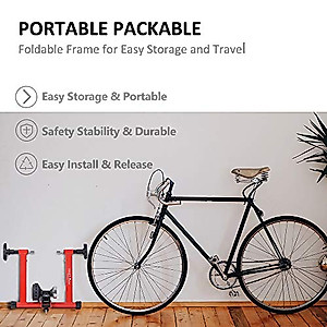 Indoor Cycle Trainer, Noise Reduction Super Quiet Bicycle Exercise Stand w Quick Release 8 Levels Resistance w Front Wheel Block