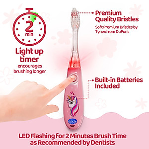 Lily's Home Kids Toothbrush with Flashing Timer with a Cup, Toothbrush Cover and Toothbrush Holder. Unicorn