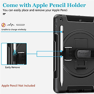 Case for iPad 6th/5th Generation: Protective TPU Cover for iPad 9.7 (2018/2017) & iPad Air 2 9.7" with Screen Protector- Stand- Handle- Shoulder Strap-Pencil Holder- Black
