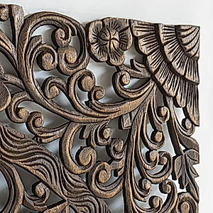 Queen Size Boho Carved Wood Bed Headboard Hand Sculpted Wall Art Hanging from Chiang Mai Thailand 60 Inches