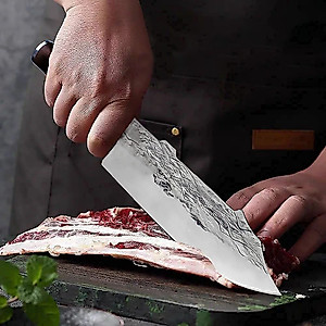 ZENG JIA DAO Heavy Duty Butcher Knife with Sheath High Carobon Steel Meat Cutting Cleaver for Slaughter - Outdoor Carry Hunting Knife
