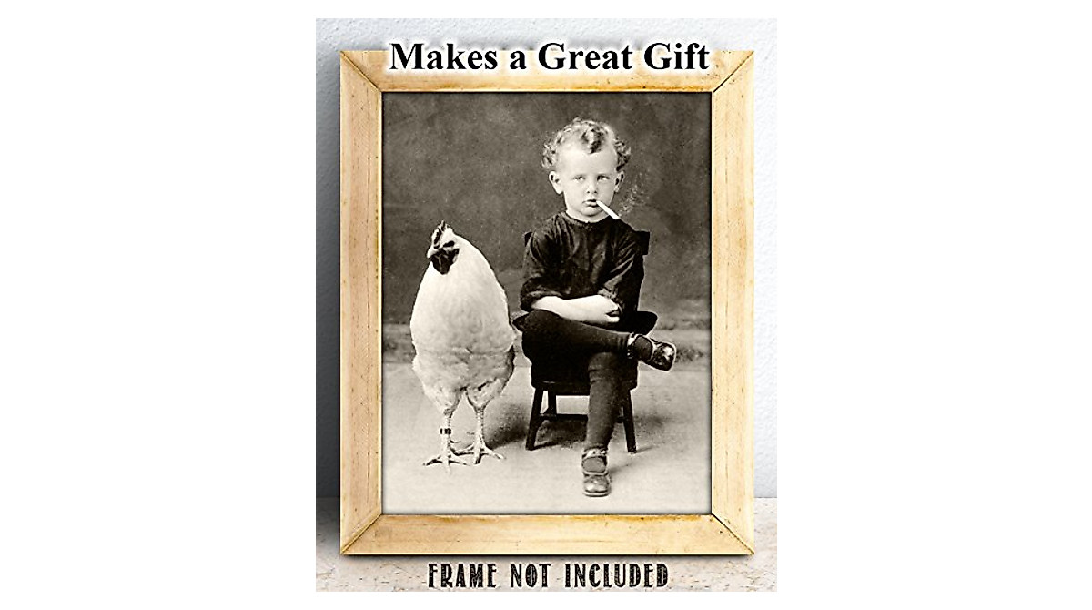 Bizarre Strange Weird Decor Vintage Boy with Quirky Giant Chicken Poster - 11x14 Unframed ...