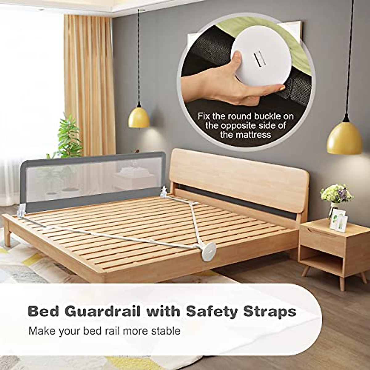 Costzon Toddlers Double Bed Rail Guard, Stainless Steel Folding Safety Bed Guard, Swing Down Bedrail, Kids Twin, Double, Full Size Queen & King, Set of 2 (Gray, 71-Inch)