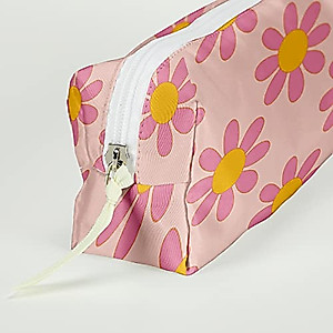 Pencil Pouch Pencil Case Pencil Bag Pen Case Pouch Box Organizer for Teen Girls Boys School Students Men Women Waterproof Zipper Pouch for Office Supplies Makeup, 70s Retro Hippie Daisy Flower Decor