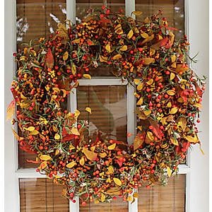 The Wreath Depot Appalachia Berry Silk Fall Door Wreath 24 inch, Handcrafted, Designed in USA, Full Wreath Shape and Size, Beautiful White Gift Box Included