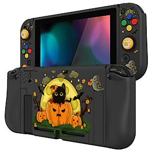 PlayVital ZealProtect Soft Protective Case for Nintendo Switch, Flexible Cover Protector for Switch with Screen Protector & Thumb Grip Caps & ABXY Direction Button Caps - Moon Night Halloween