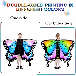 LYL. Ling Butterfly Wings For Girls, Double-Sided Fairy Wings, Kids Halloween Butterfly Costumes, 3PCS Butterfly Cape Set.