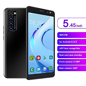 Rino4 Pro Unlock Smartphone, 5.45in HD Full Screen Dual Sim Cards Cell Phones, 1G 8G MTK6572 Mobile Phone with Face Unlock Function for Android(Black)…