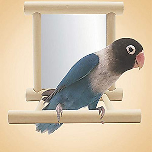 Bluelans Funny Wooden Bird Toy Mirror Stand Platform Toys for Parrots Cockatiel Vogel Xmas Gifts