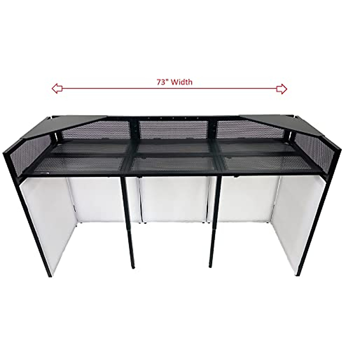 Mega 73" Wide DJ Event Facade White/Black Scrim Booth Two Top Corner Table Tops Largest DJ Facade Booth Available! Lightweight Aluminum