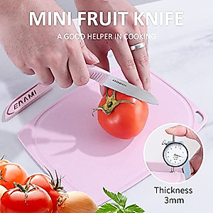 ANDMOON Small Paring Knife Set, Chef Knife Set with Vegetable Peelers and Cutting Board, Stainless Steel Peeling Knife with Protective Sheath for Family, College Dorm, Travels and Outdoor - Pink…