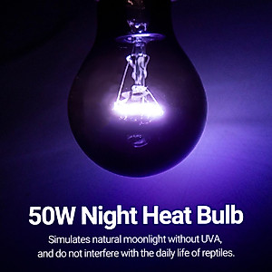 REPTIZOO 2PCS Reptile Night Heat Lamp, 50W Moonlight Heat Bulb Infrared Heating Lamp Purple Reptile Heat Lamp Night Bulb for Bearded Dragon, Lizard, Snake, Turtle