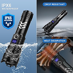 taoquwe Flashlights High Lumens LED Rechargeable, 900,000 Lumen Brightest Flash Light, High Power Flashlight USB with 5000 mAh Capacity, Waterproof Handheld LED Flashlight for Camping Hiking