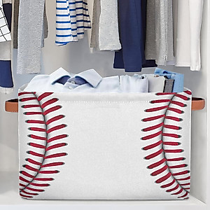 Baseball Storage Bin Basket,Sport Softball Large Toys Storage Cube Box with Handles, Collapsible Laundry Basket Rectangular Waterproof Storage Organizer Bin for Nursery Bedroom Shelves Gift Basket