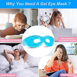 2PCS Gel Eye Mask, Reusable Hot Cold Therapy Eye Mask for Puffiness /Dark Circles/Eye Bags /Dry Eyes/Headaches/Migraines/Stress Relief, Cooling and Compress Eye Mask (Blue)
