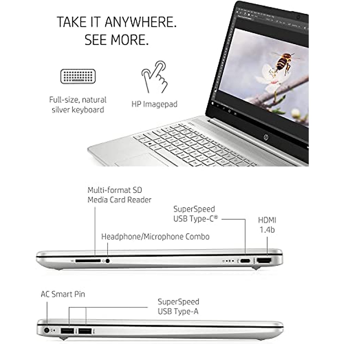 HP 15.6" Laptop, Intel Core i3-1115G4 Processor, Intel UHD Graphics, 15.6" HD LED Display, Online Meeting Ready, Wi-Fi and Bluetooth, HDMI, Windows 11 Home in S Mode (16GB RAM | 1TB SSD)