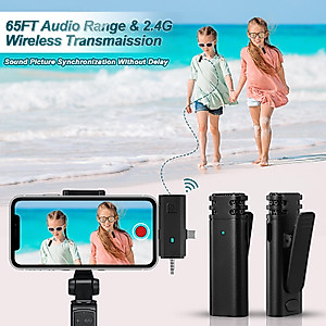 Biupky 3 in 1 Wireless Clip Mic, Wireless Lavalier Microphones, Lapel Clip-on Microphone, Plug-Play Wireless Microphones, for Android iPhone iPad Camera Video Recording TikTok Facebook YouTube Live