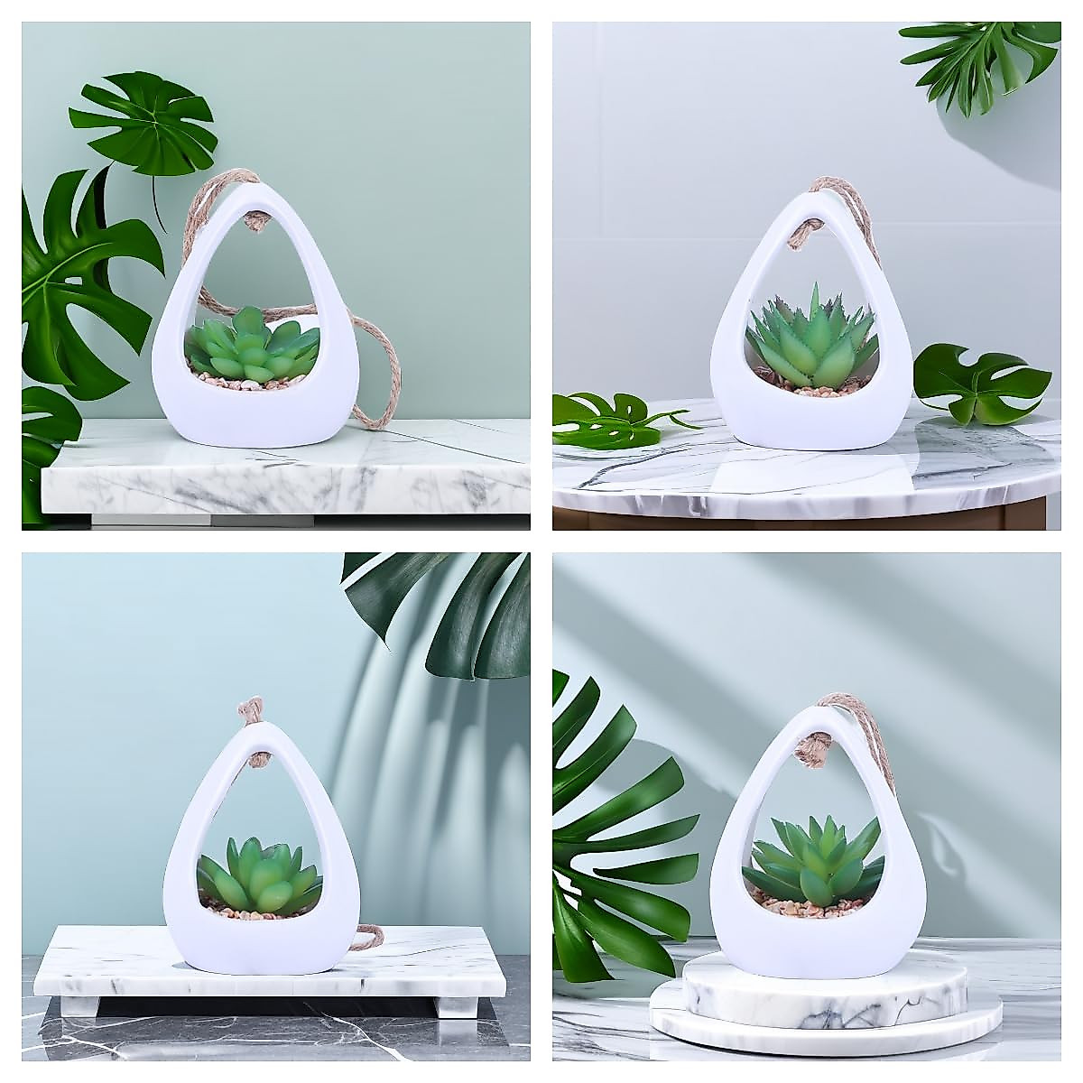 PETIARKIT Artificial Plants in Pot, 4pcs Fake Succulent, Hanging Potted Succulent Plants for Indoor Outdoor Decoration, Small Faux Plants for Bedroom, Bathroom, Office, Mall.