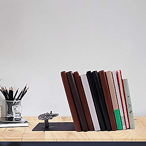 Premium Heavy-Duty Metal Bookend - Black L-Shaped Bookend Supports on Office Desk, Creative Gift for Dad and Lover (Airship)
