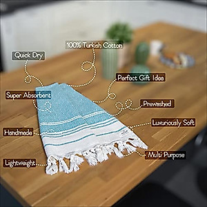 Bergama Turkish Cotton Hand Towels for Bathroom, Set of 2 |0 Cotton, 18x36 Inches, Farmhouse Decorative Boho Gift for Face, Hand, Hair, Bath Decor, Tea, Gym, Yoga, Dish & Kitchen (Aqua Blue)