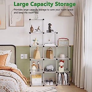 C&AHOME Cube Storage Organizer, 12-Cube Closet Cabinet Organizer, DIY Cube Shelf, Plastic Stackable Bookshelf, Modular Shelving Units Ideal for Home, Office, 36.6" L x 12.4" W x 48.4" H White SHS3012A