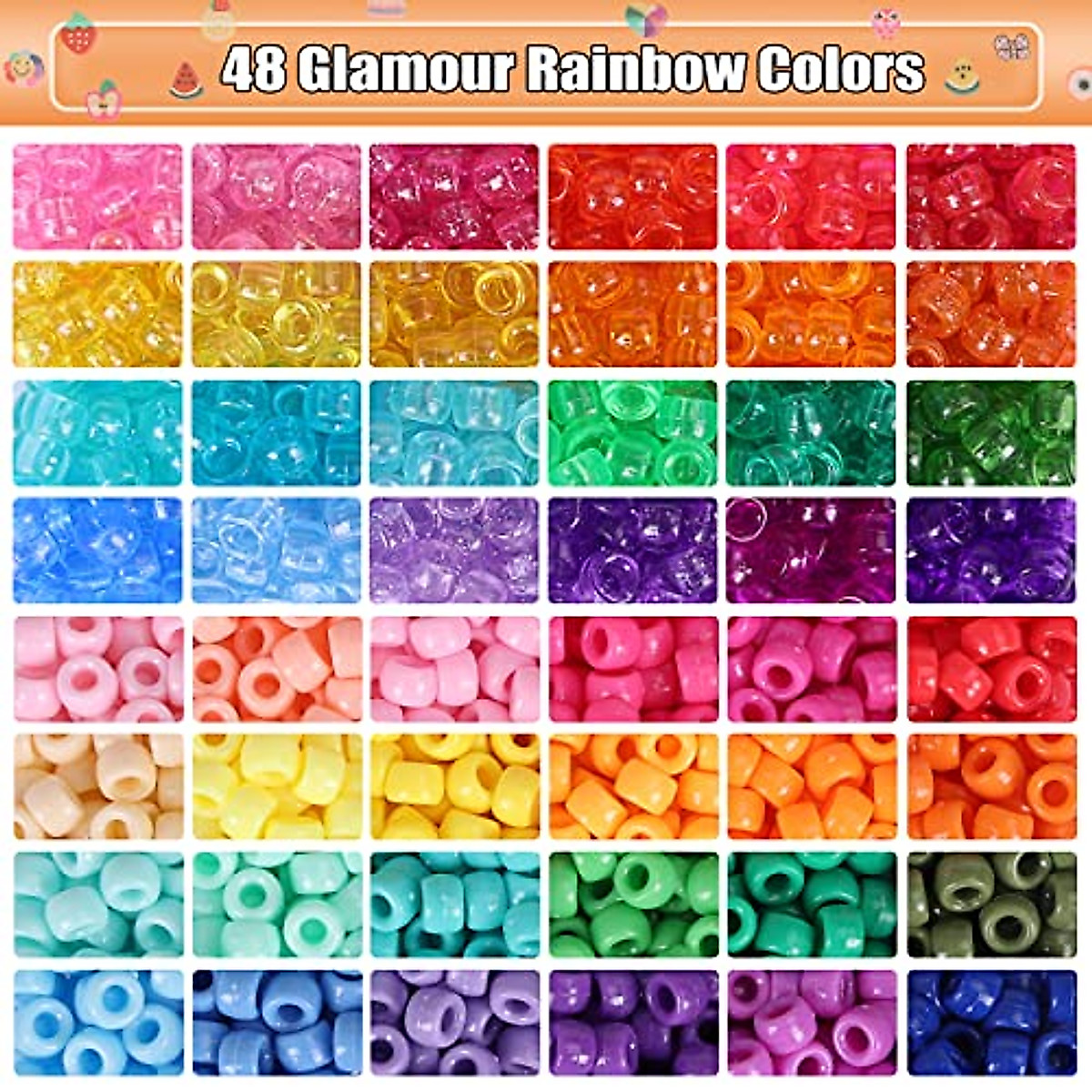QUEFE 3540pcs Pony Beads 2400pcs Rainbow Kandi Beads Bulk, Crafts Gift, in 48 Colors and 1020 Letter Beads, Polymer Clay Beads for Bracelets Jewelry Making Kit, DIY Arts