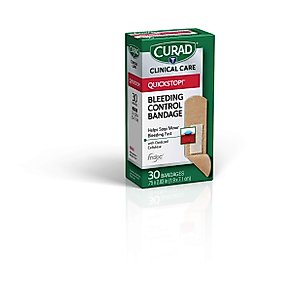 Curad Quickstop Flex-Fabric Bandages, Quickstop Bleeding Control Technology, 0.75" x 2.83", 30 Count (Pack of 3)