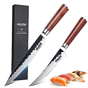 Huusk Japanese Slicing Knife 8 Inch Sushi Knife & 6" Boning Fillet Knife, Hand Forged Sashimi Knife & Butcher Knife, Deboning Knife for Meat with Gift Box
