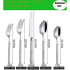 Thomaso 20-piece Round Handle Silverware Set,1810 Stainless Steel Hammered Flatware Set for 4,Silver Spoons and Forks Set,Unique Round Handle Cutlery Set,Wedding Housewarming Gift, Dishwasher Safe