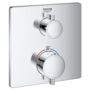 GROHE 24110000 Grohtherm Single Function 2-Handle Thermostatic Trim, Starlight Chrome