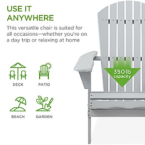 Best Choice Products Folding Adirondack Chair Outdoor Wooden Accent Furniture Fire Pit Lounge Chairs for Yard, Garden, Patio w/ 350lb Weight Capacity - Gray