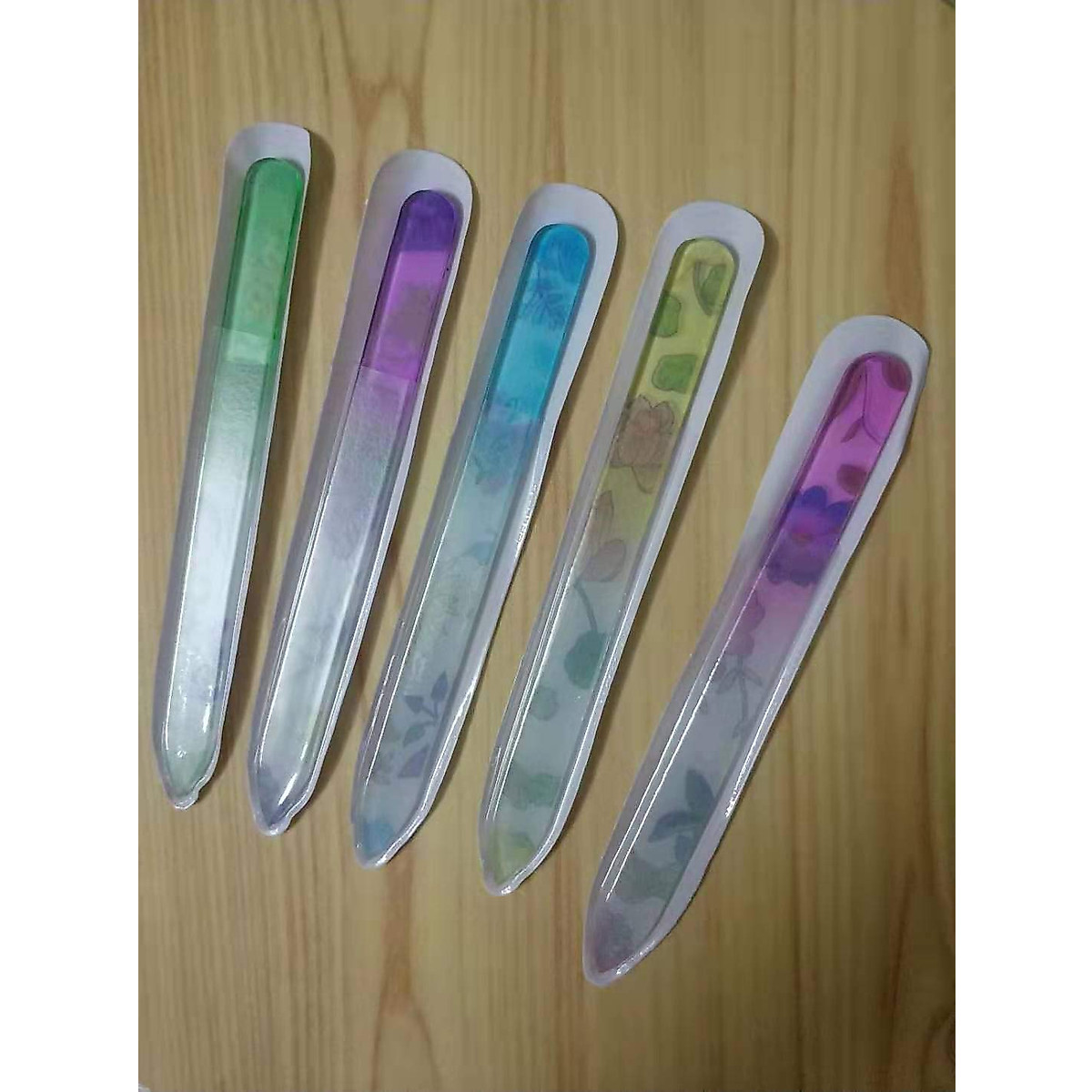 Premium Crystal Glass Nail Files Manicure Set, Professional Double Sided Pedicure Files - Best Glass Nail Files for Natural Nails - Colorful Flower Pattern - 5 Pieces