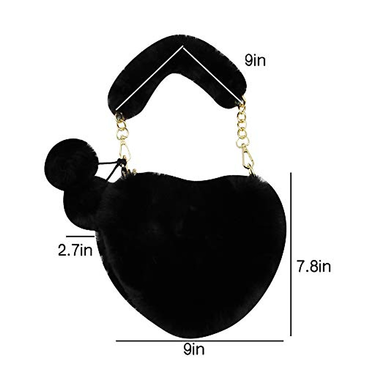 Women Girls Faux Fur Heart Shaped Handbag Plush Shoulder Bag Clutch Purse with Metal Chain Strap