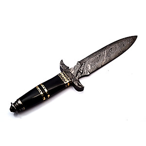 Skokie Knives Custom Damascus Steel Hunting Knife Bull Horn Handle-Handmade Premium Quality Edge Fixed Blade–Multipurpose–Ideal for Survival Camping Hiking Outdoor Every Day Carry Professional