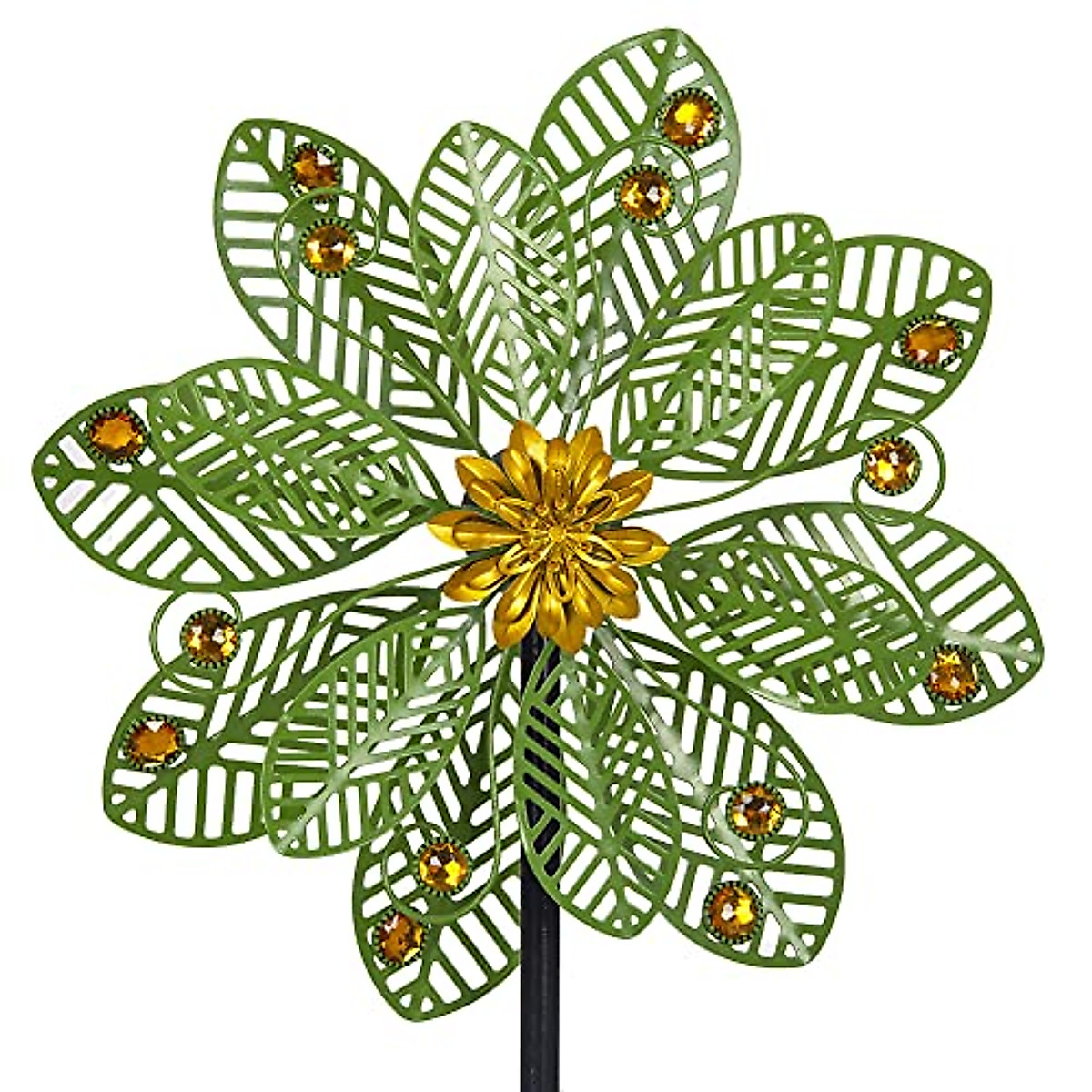 Stargarden Wind Spinner Outdoor,Metal Double Wind Sculpture Hollowed-Out Leaf Design for Yard and Garden 58 * 13.5 Inch