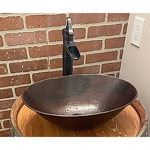 SimplyCopper 17" Oval Copper Vessel Bath Sink with 13" Waterfall Faucet and Daisy Drain Inlcuded
